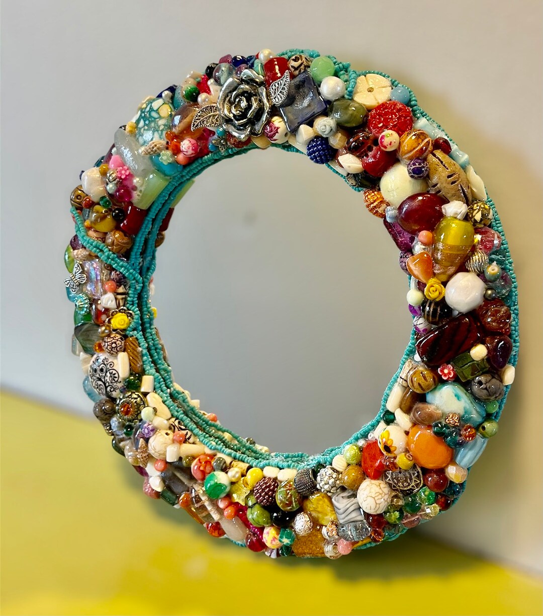 Hand Beaded Round Accent Mirror - Etsy