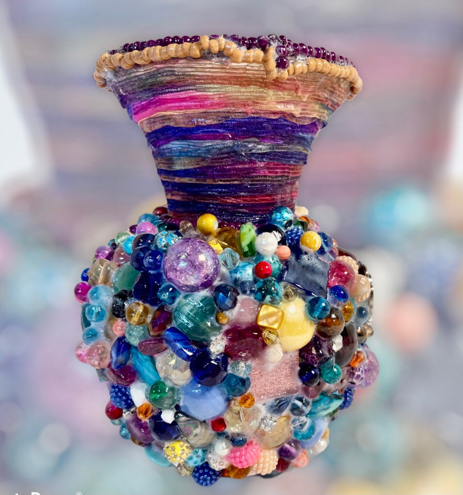 Beaded Fat Vase With Vintage Silk Ribbon - Etsy