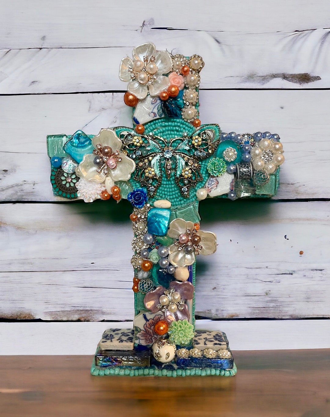 Butterfly Standing Cross- Turquoise Cross- Religious Gift-- Embellished ...