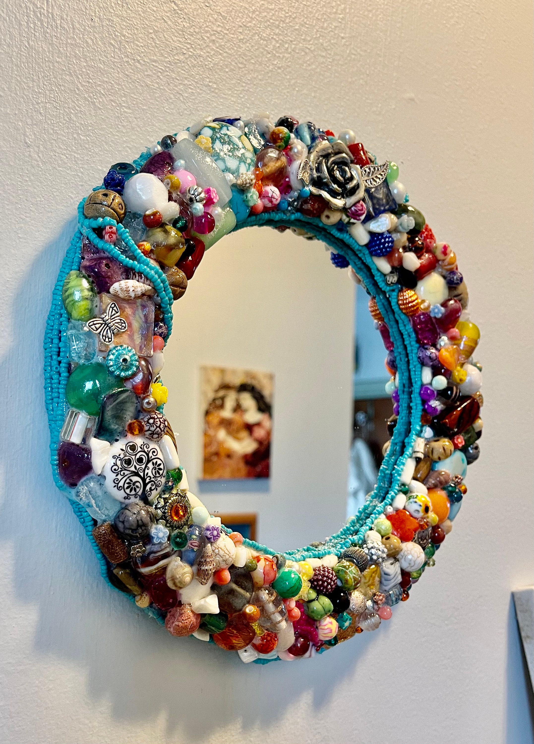 Hand Beaded Round Accent Mirror - Etsy