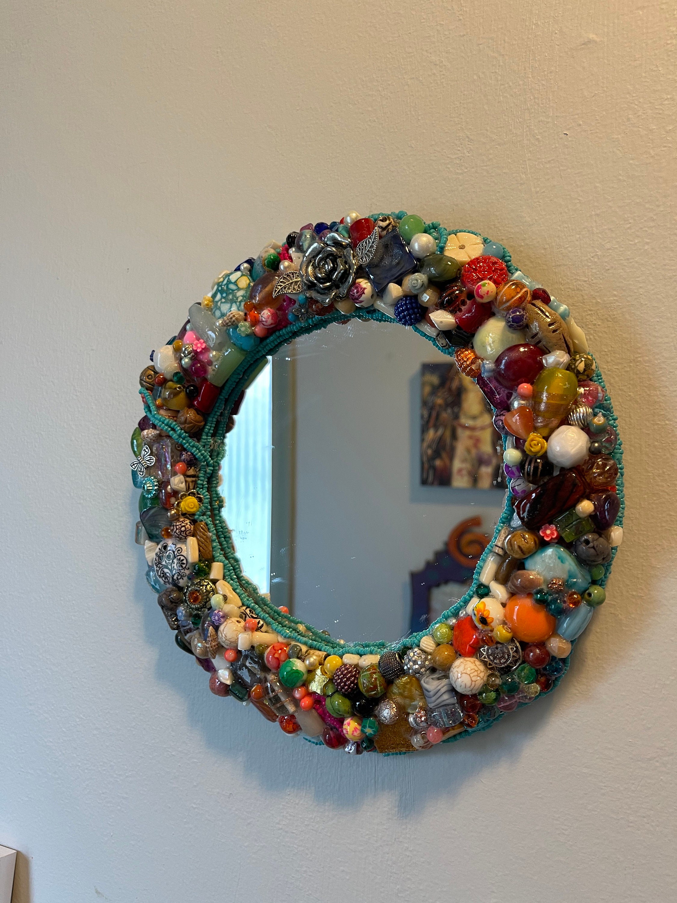 Hand Beaded Round Accent Mirror - Etsy