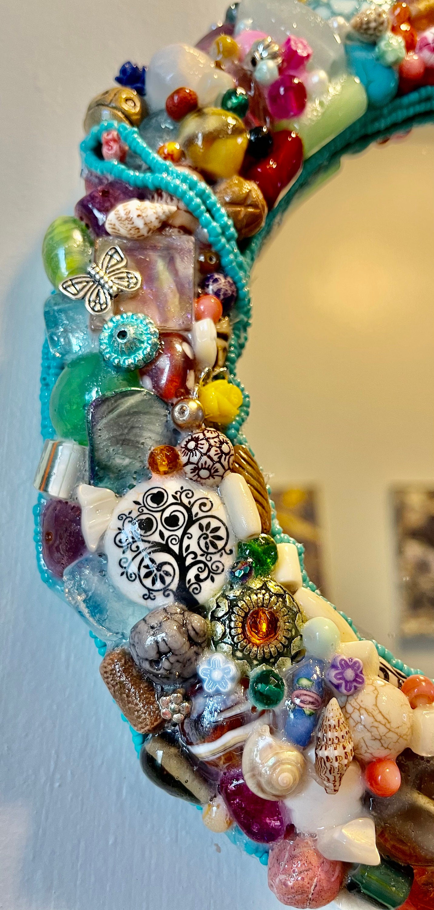 Hand Beaded Round Accent Mirror - Etsy