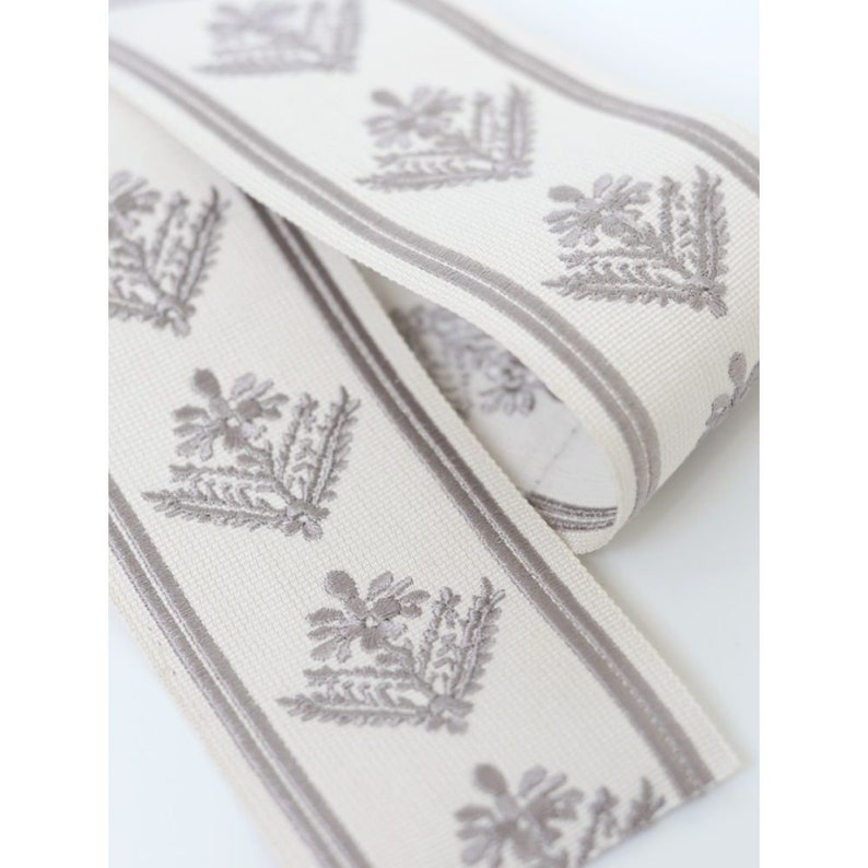 Laura Ashley Wide Border Geometric Floral Trim. Lady Fern Steel ...