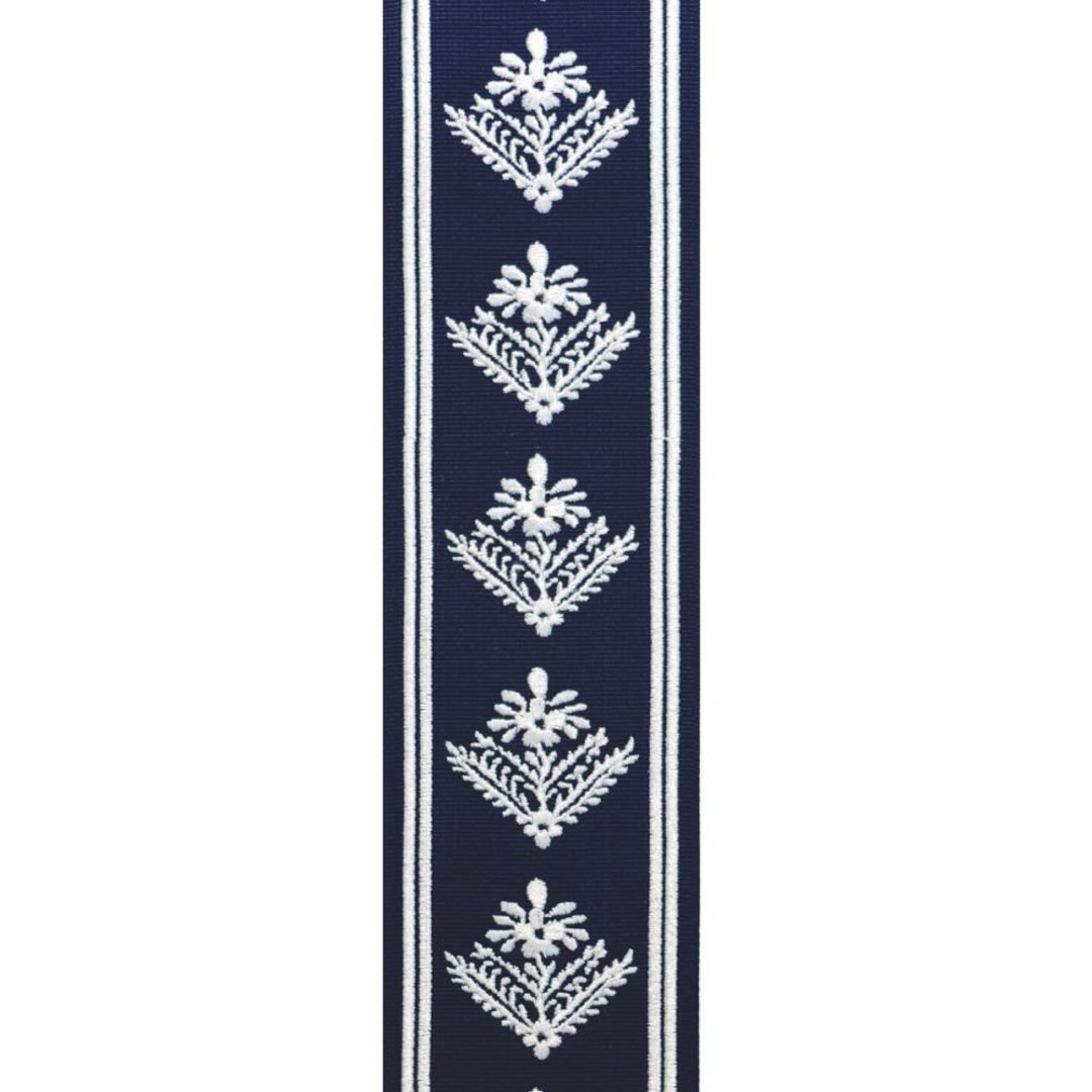 Laura Ashley Wide Border Geometric Floral Trim. Lady Fern Midnight Navy ...