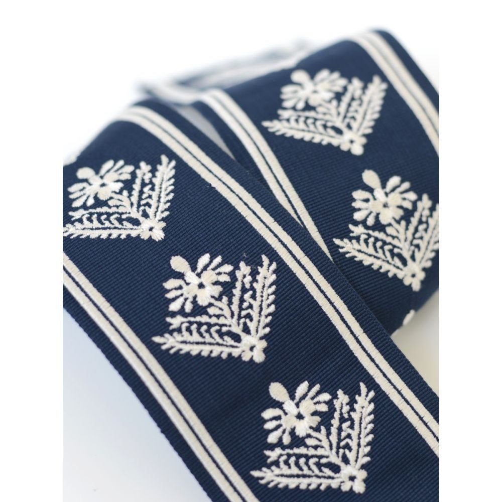 Laura Ashley Wide Border Geometric Floral Trim. Lady Fern Midnight Navy ...