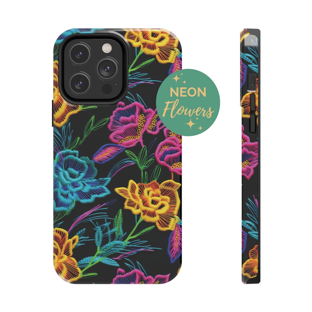 3d Floral Neon 90s Phone Case, Embroidered Pink Cell Phone Case, Neon ...