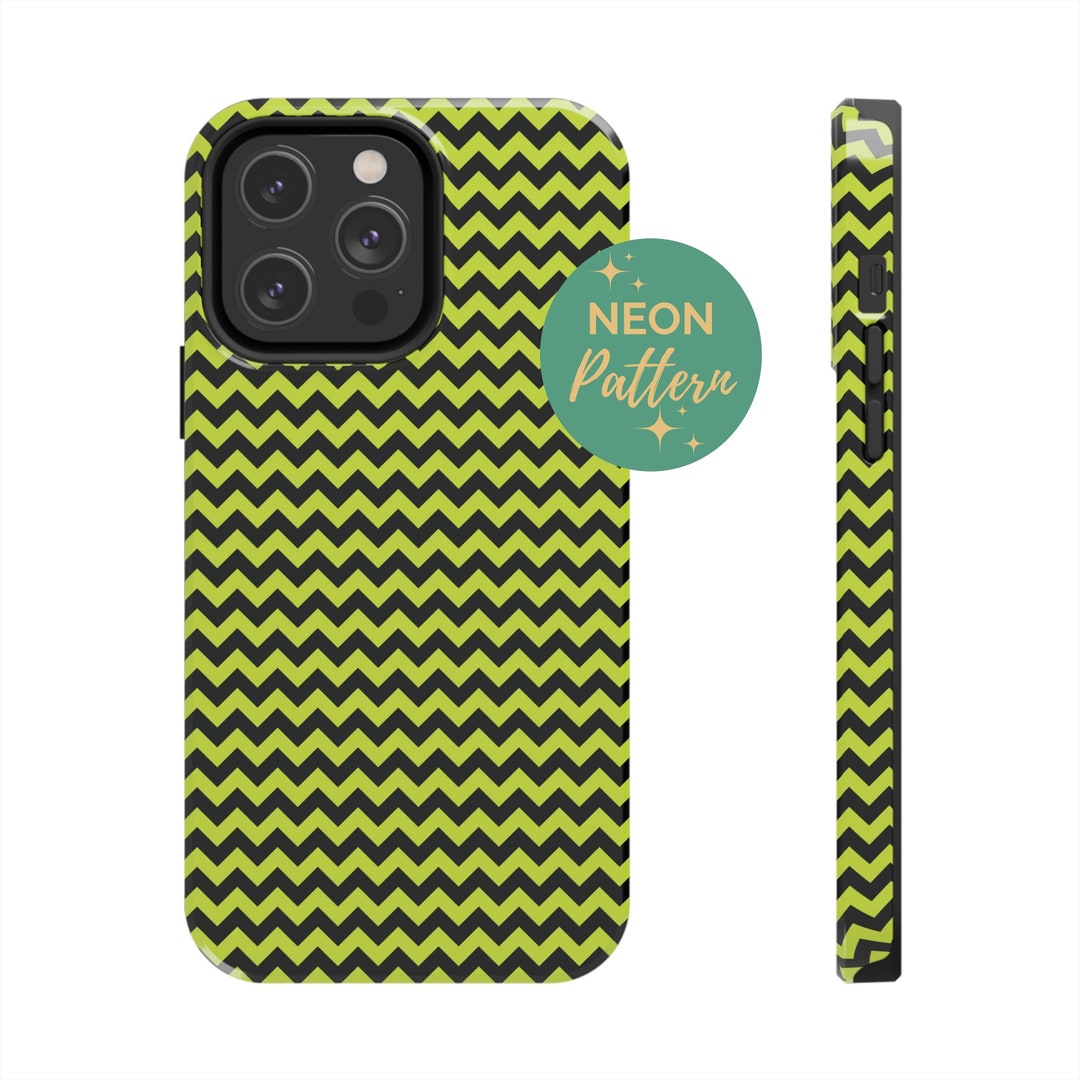 Yellow Chevron Neon 90s Phone Case, Bright Pink Cell Phone Case, Neon ...
