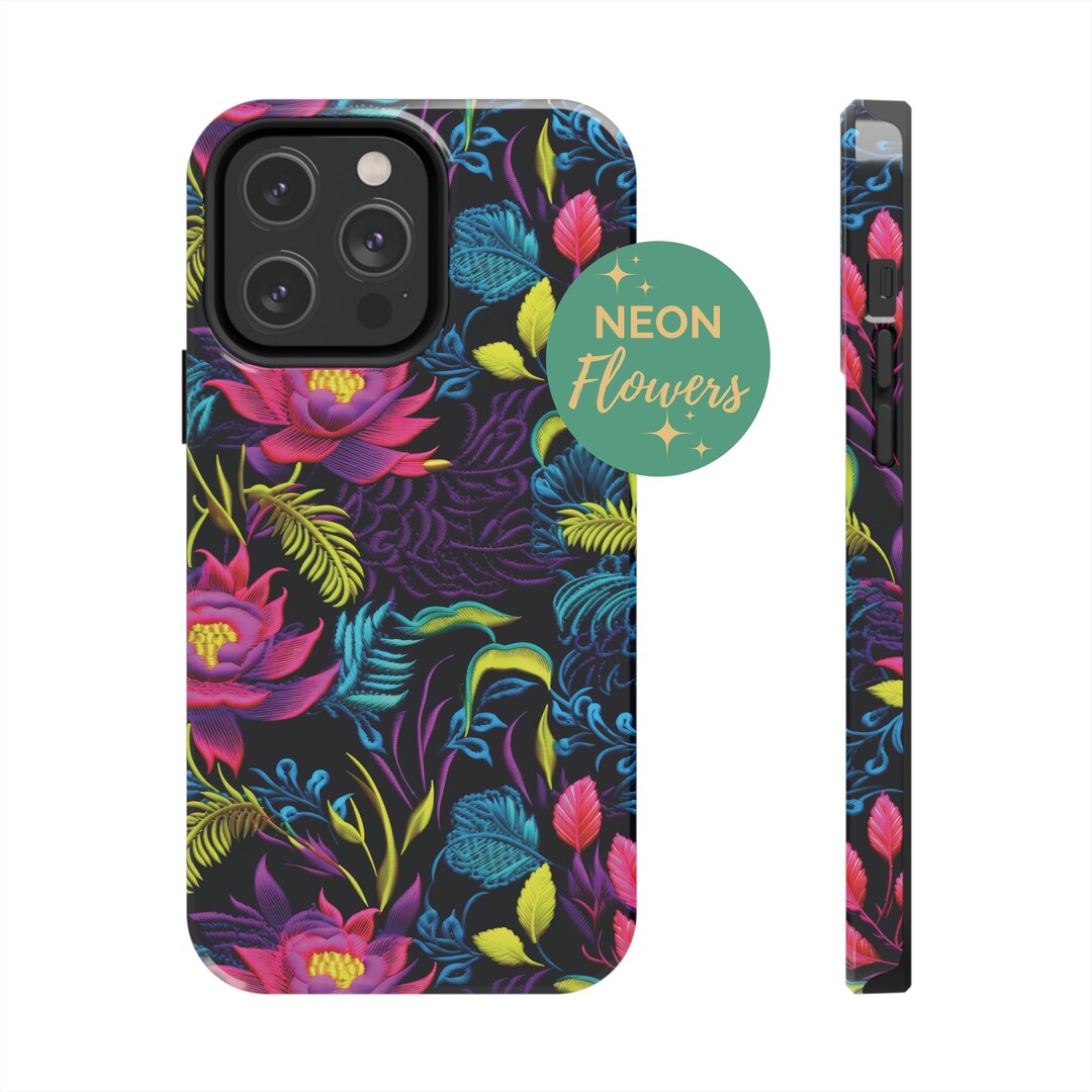 3d Floral Neon 90s Phone Case, Embroidered Pink Cell Phone Case, Neon ...