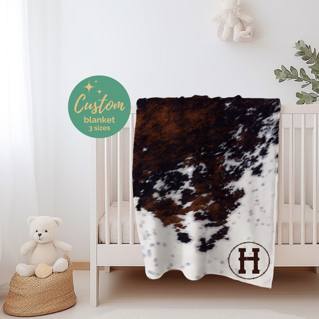 Cowhide Print Monogram Blanket, Monogrammed Cow Blanket Gift, Western ...