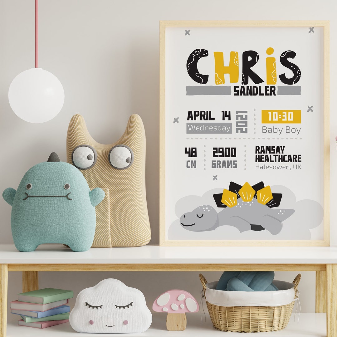 Dinosaur Birth Stats Print, Gift for Newborn, Dinosaur Theme Room ...