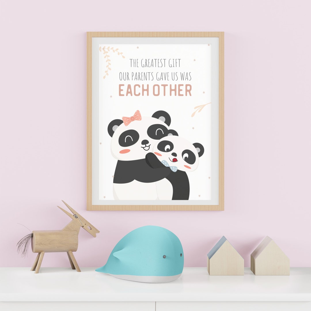 Personalised Panda Sibling Print, Custom Family Portraits, Gift, Cute ...