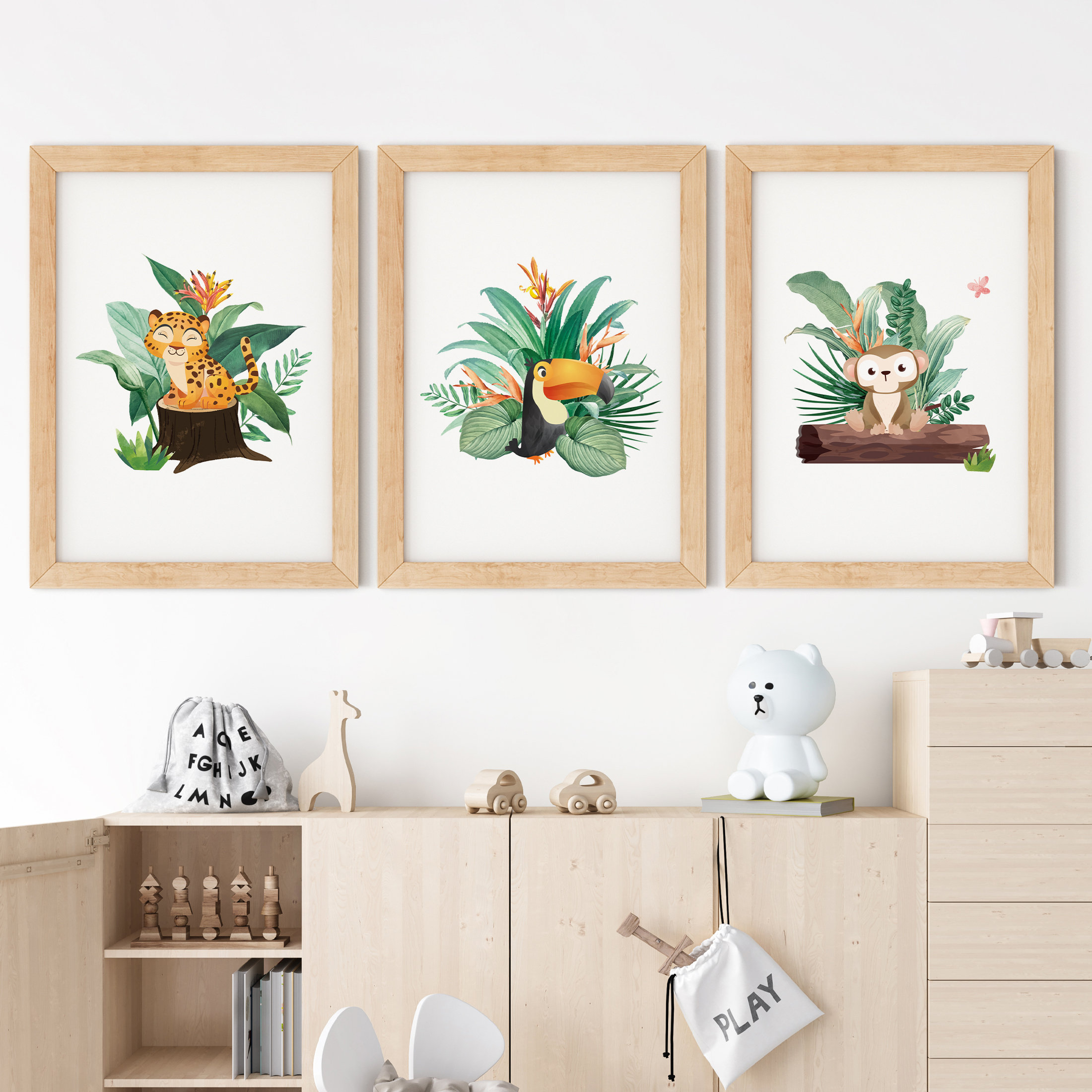 Jungle Nursery Decor, Rainforest Animal Wall Decor, Nursery Wall Art ...