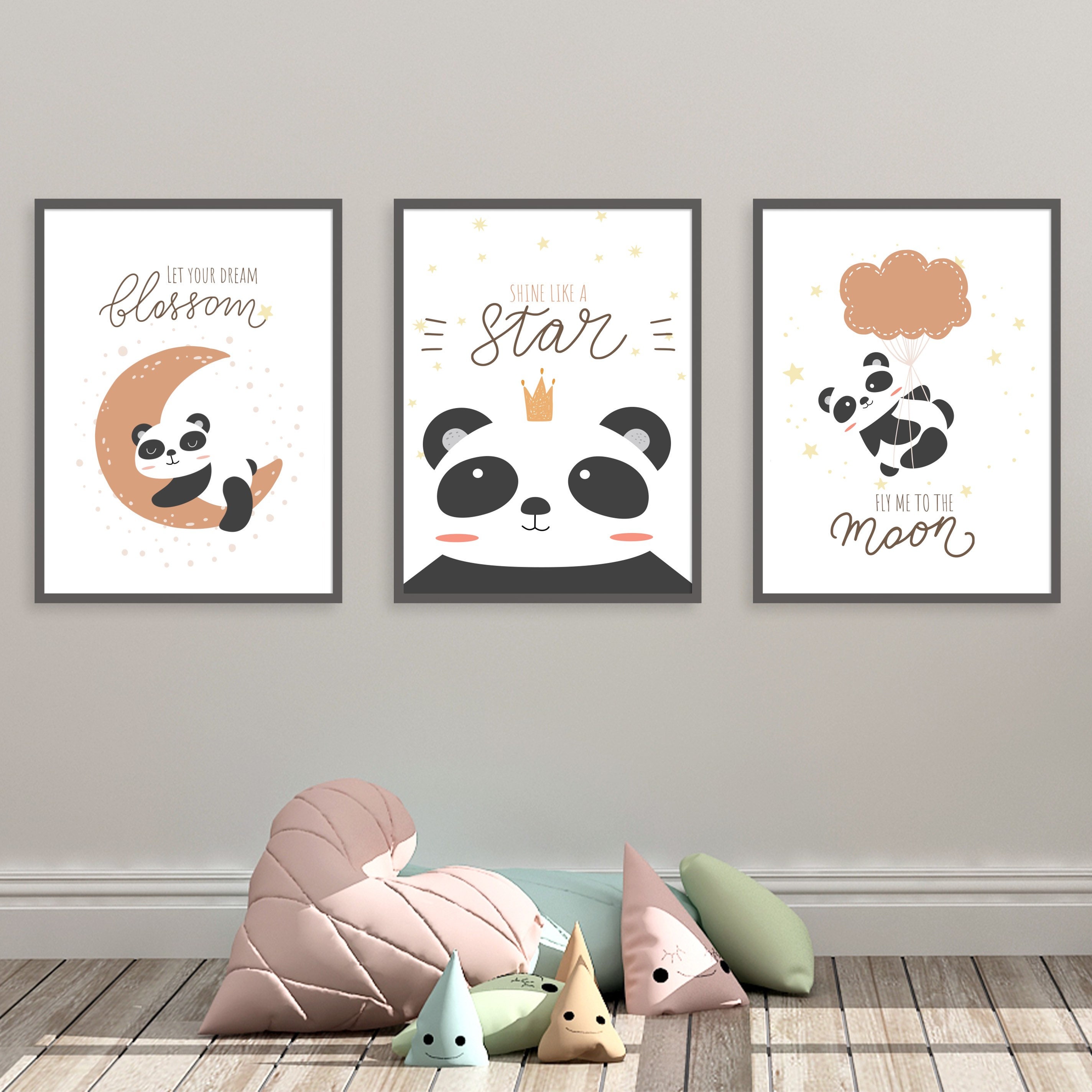 Set of 3 Panda Prints Panda Nursery Decor Panda Nursery Wall Prints ...