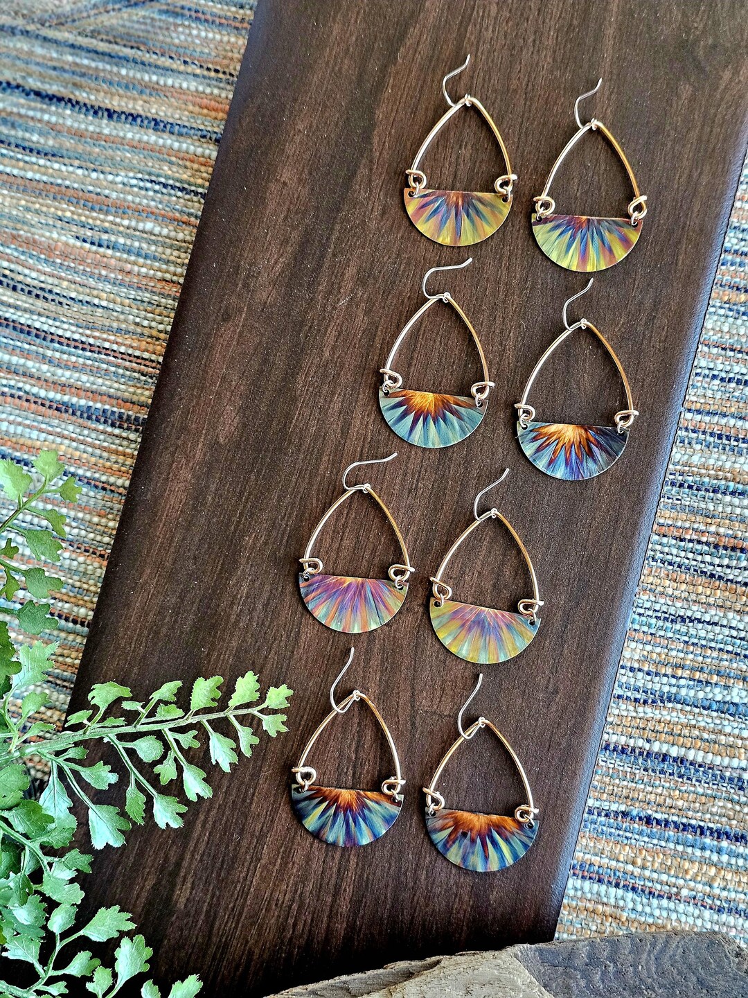 Flame Painted Copper Half Circle Wire Frame Dangle Earrings/wire ...
