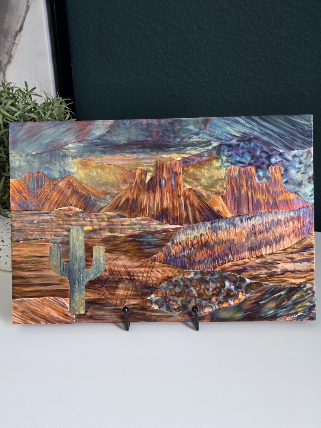 Flame Painted Copper Desert Landscape Original Art 12x8 - Etsy
