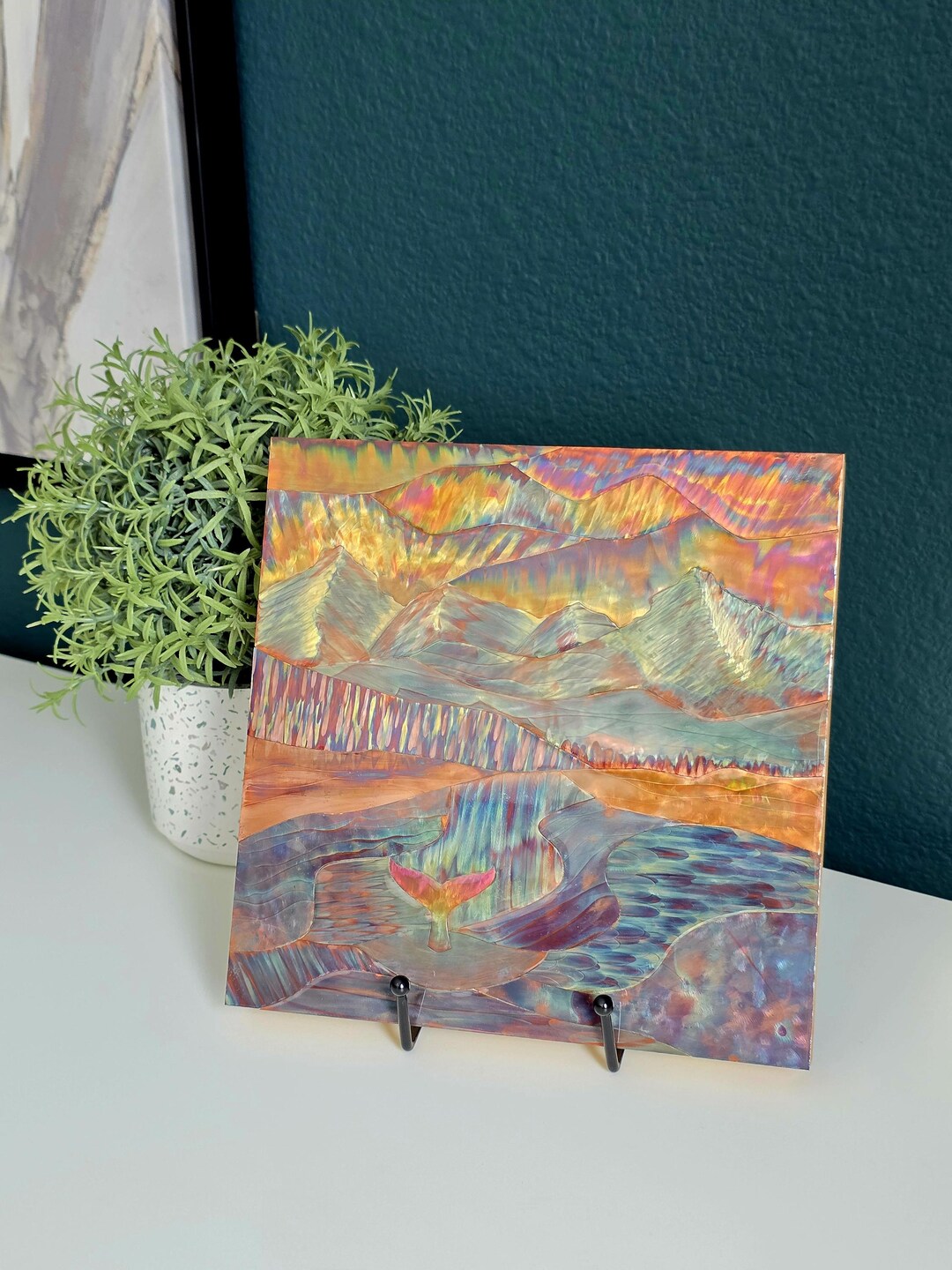 Flame Painted Copper Alaska Landscape Original Art 8x8 - Etsy