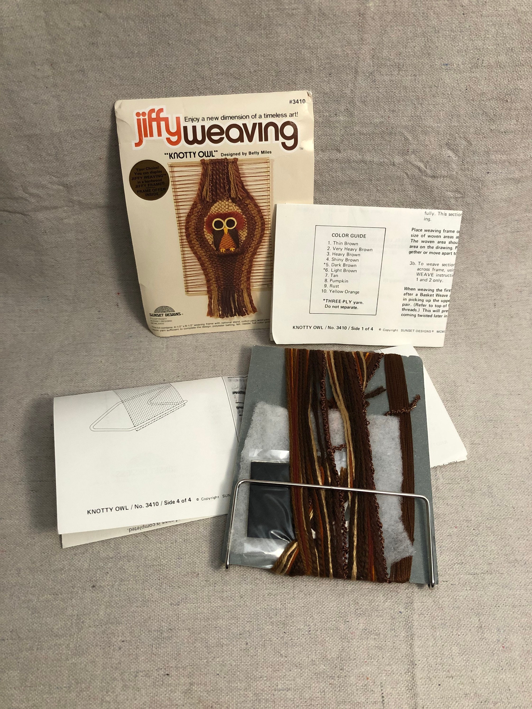 Vintage 70s Jiffy Weaving Craft Kit Knotty Owl 3410 Miniature Tapestry ...