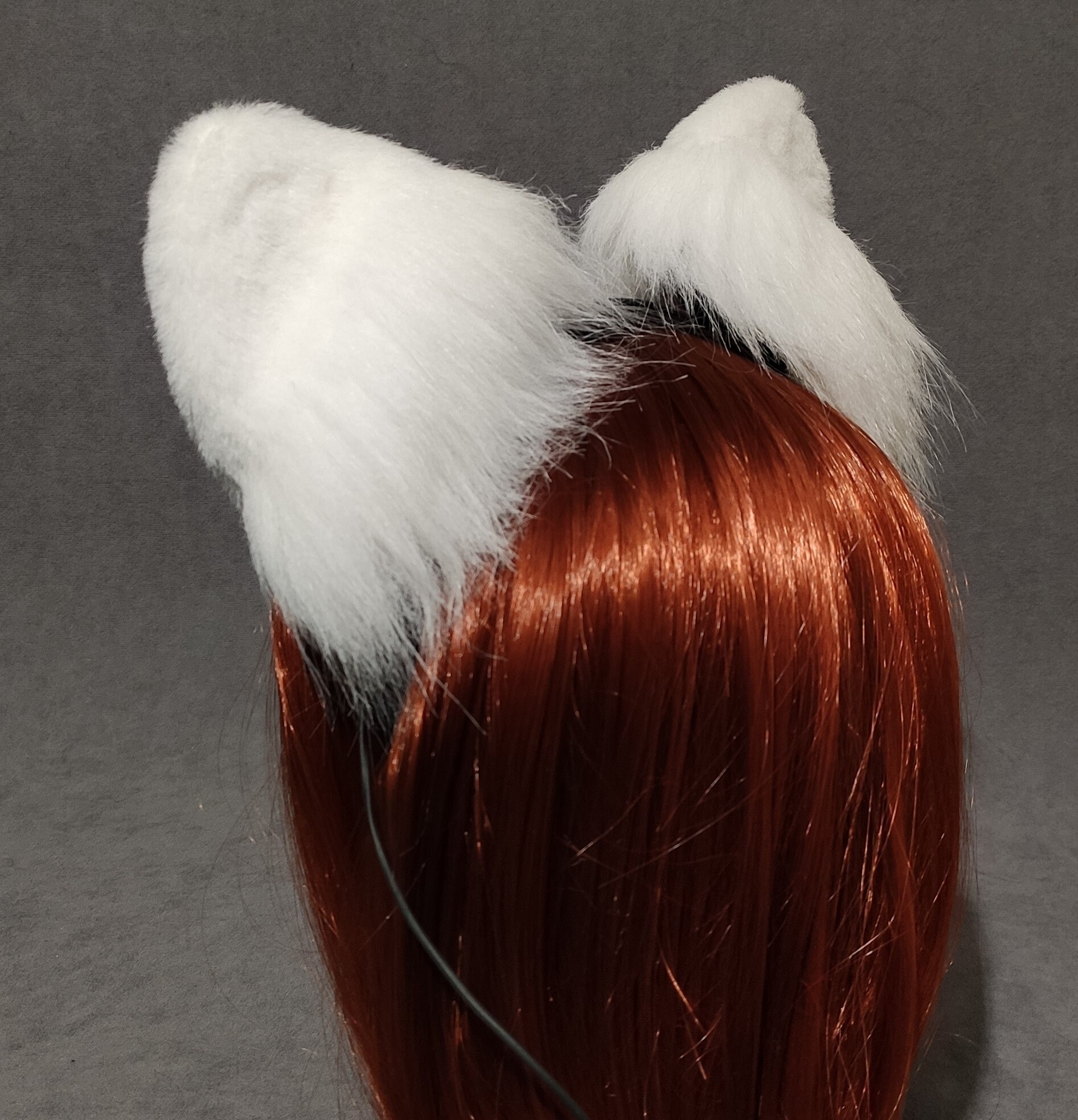 White-pink Movable Cat Ears cutefurears Made of Faux Fur on a Headband ...