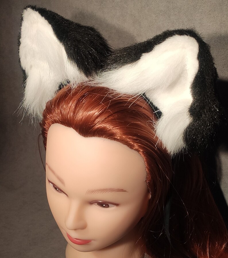 Black and White Movable Cat Ears cutefurears Made of Faux Fur on a ...