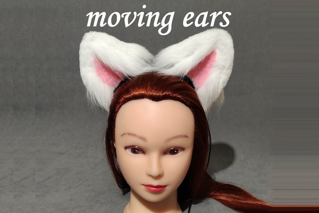 White-pink Movable Cat Ears "cutefurears" Made of Faux Fur on a ...