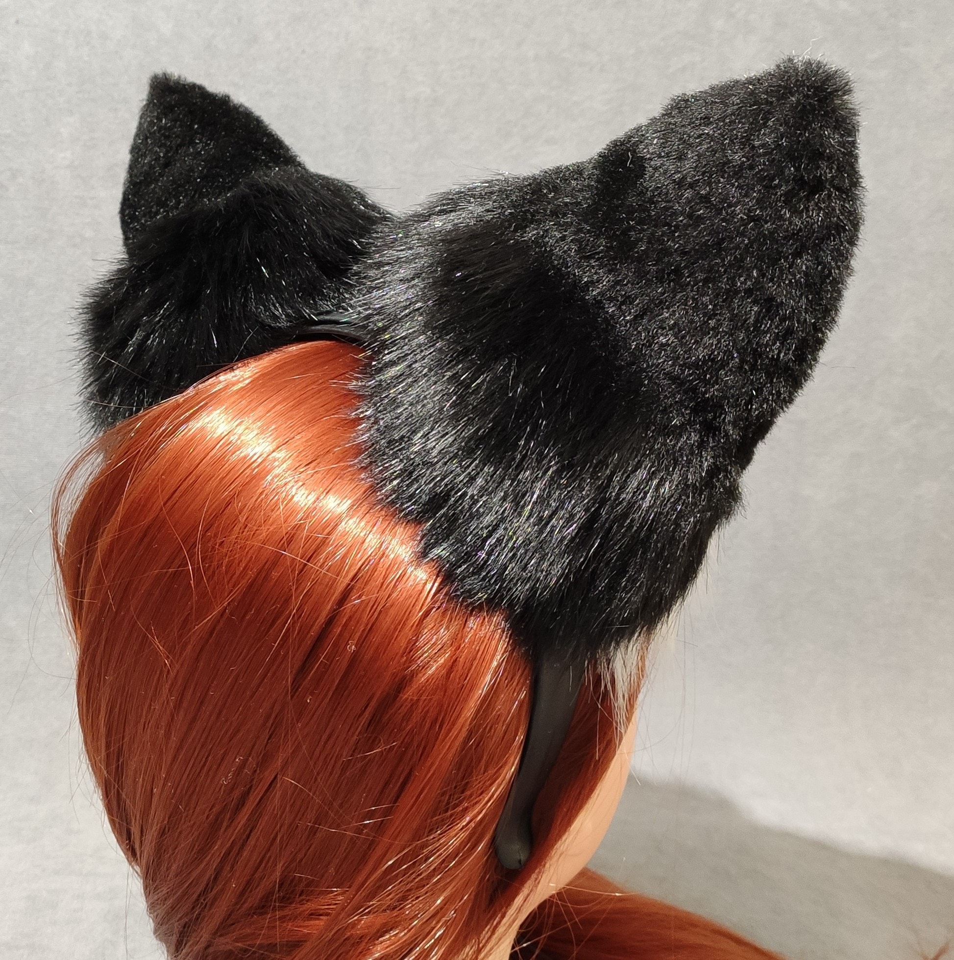 Black and White Movable Wolf Ears "cutefurears" Made of Faux Fur on a ...