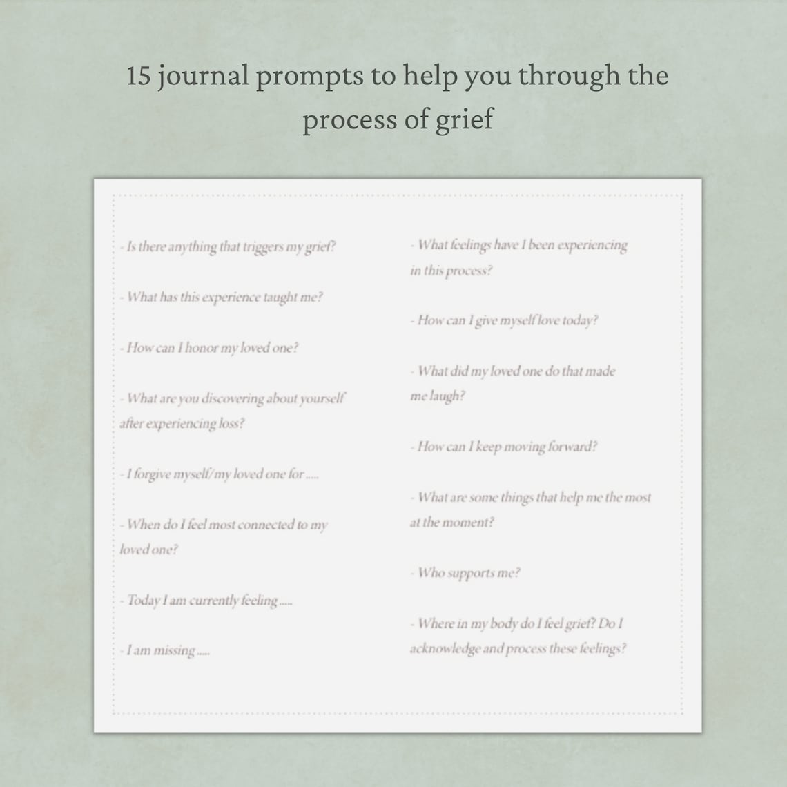 My Grief Printable Journal Templates Green and Grey | Etsy