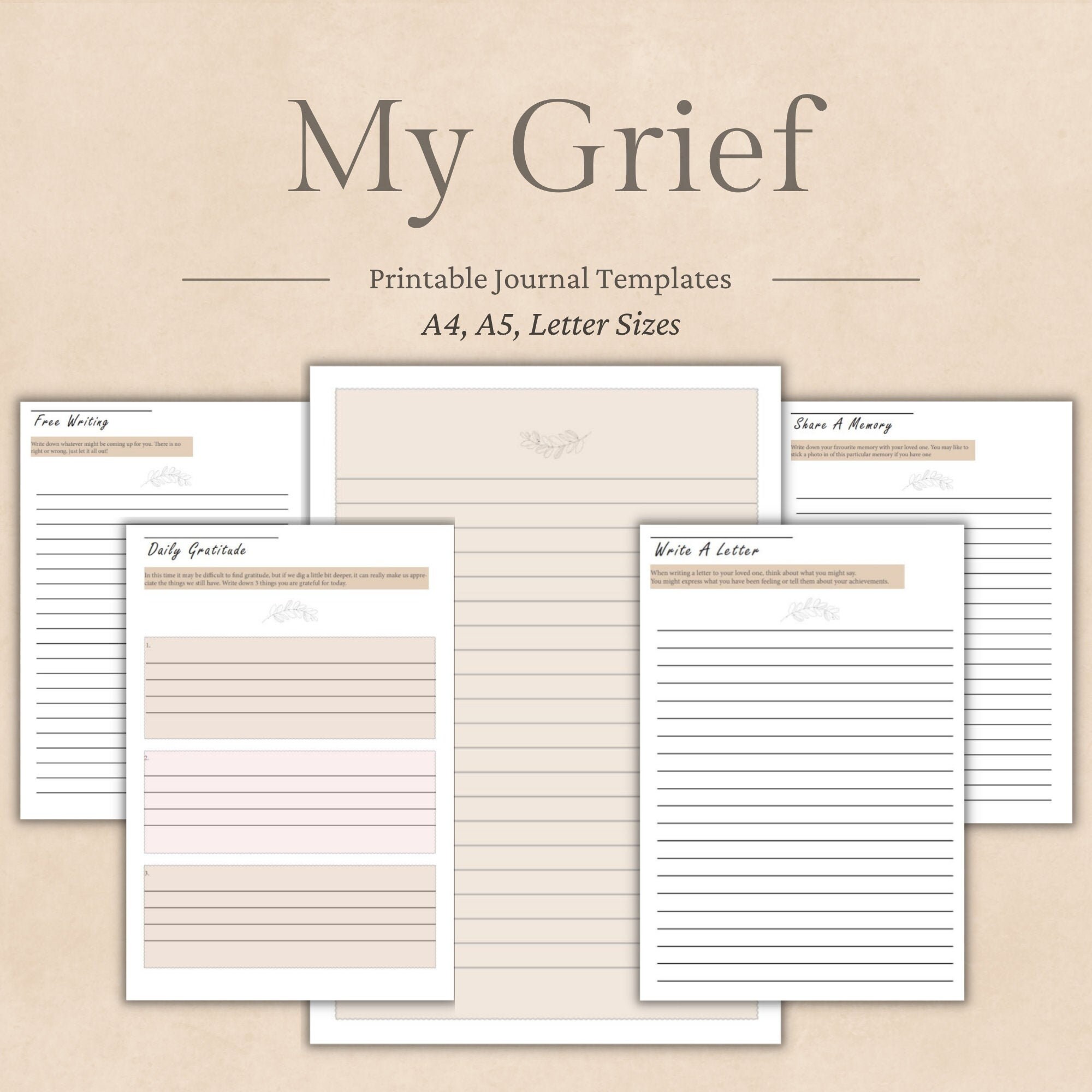 My Grief Printable Journal Templates Printables Minimal Etsy