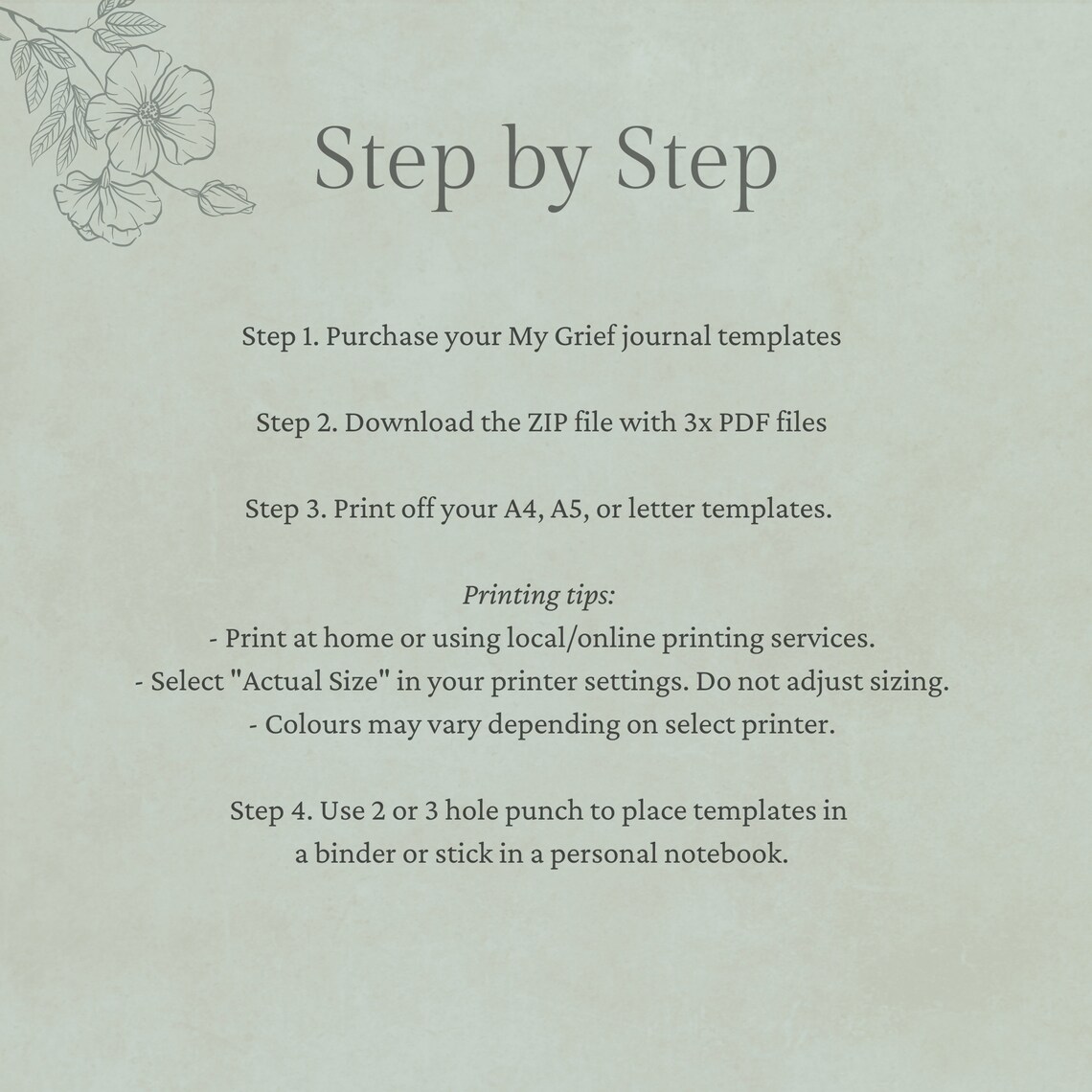 My Grief Printable Journal Templates Green and Grey | Etsy