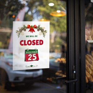 PRINTABLE Closed December 25th SIGN, Closed on Christmas Day, Office ...