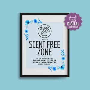 PRINTABLE Scent Free Zone SIGN, Fragrance Free Health Care Facility ...