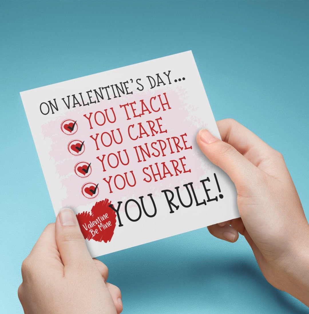PRINTABLE Valentine's Day CARD for Teacher, Valentine Card for Teacher ...