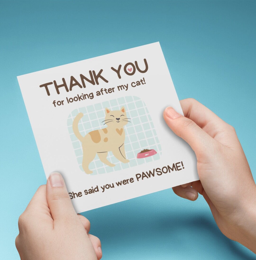 Thank You for Watching My Cat, PRINTABLE Cat Sitting CARD, Thank You ...