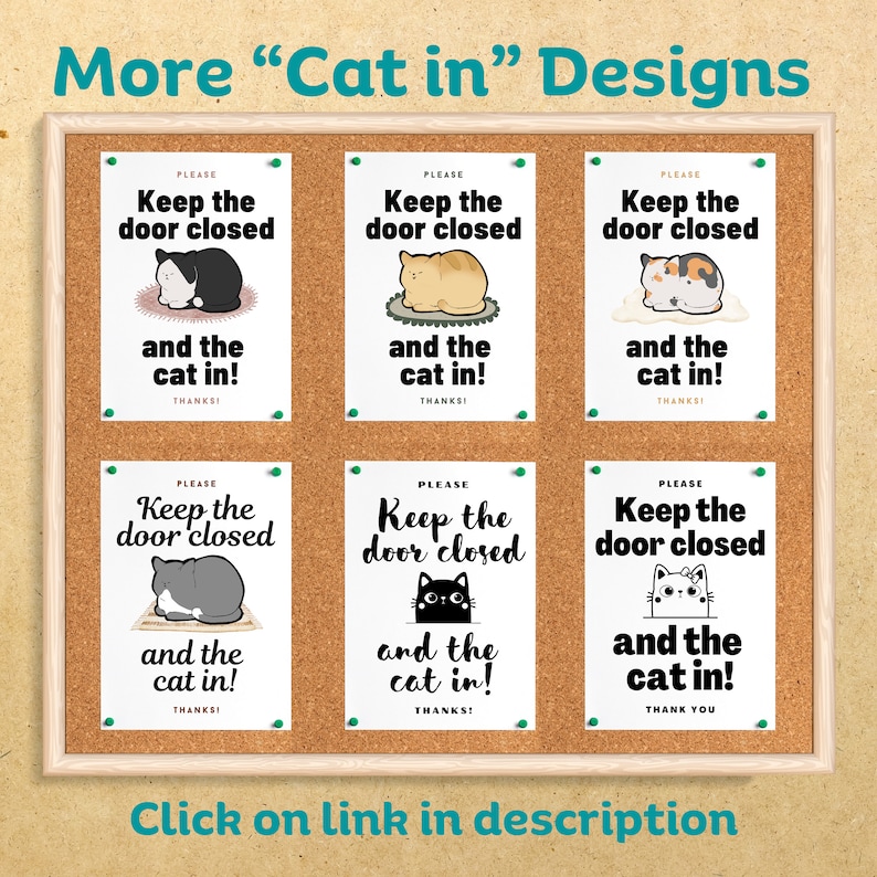 PRINTABLE Keep Door Closed Sign, Keep Cat in Sign, Don't Let Cat Out ...