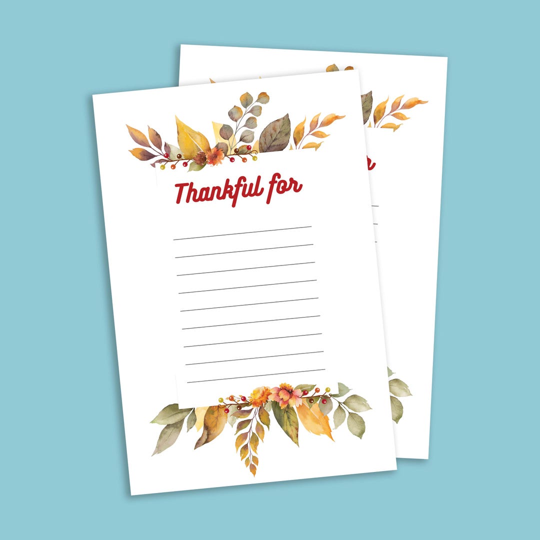 PRINTABLE Thankful for List CARD, Thanksgiving Gratitude Cards, Giving ...