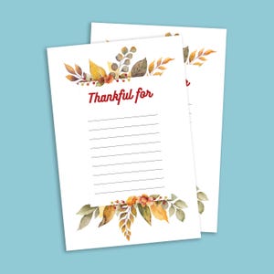 PRINTABLE Thankful for List CARD, Thanksgiving Gratitude Cards, Giving ...