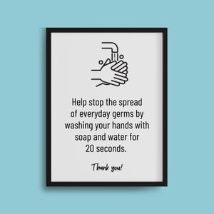 PRINTABLE Hand Washing SIGN, Stop the Spread of Germs, Wash Your Hands ...