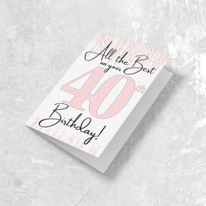PRINTABLE Happy 40th Birthday Card, Turning 40 Pink Card for Wife ...