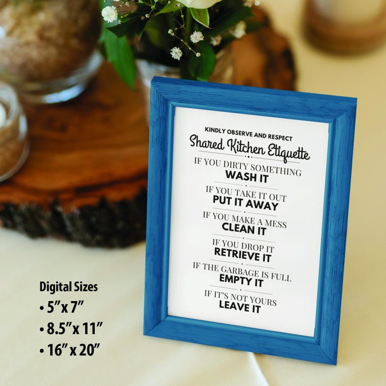PRINTABLE Kitchen Etiquette SIGN, Shared Kitchen Guidelines, Workplace ...