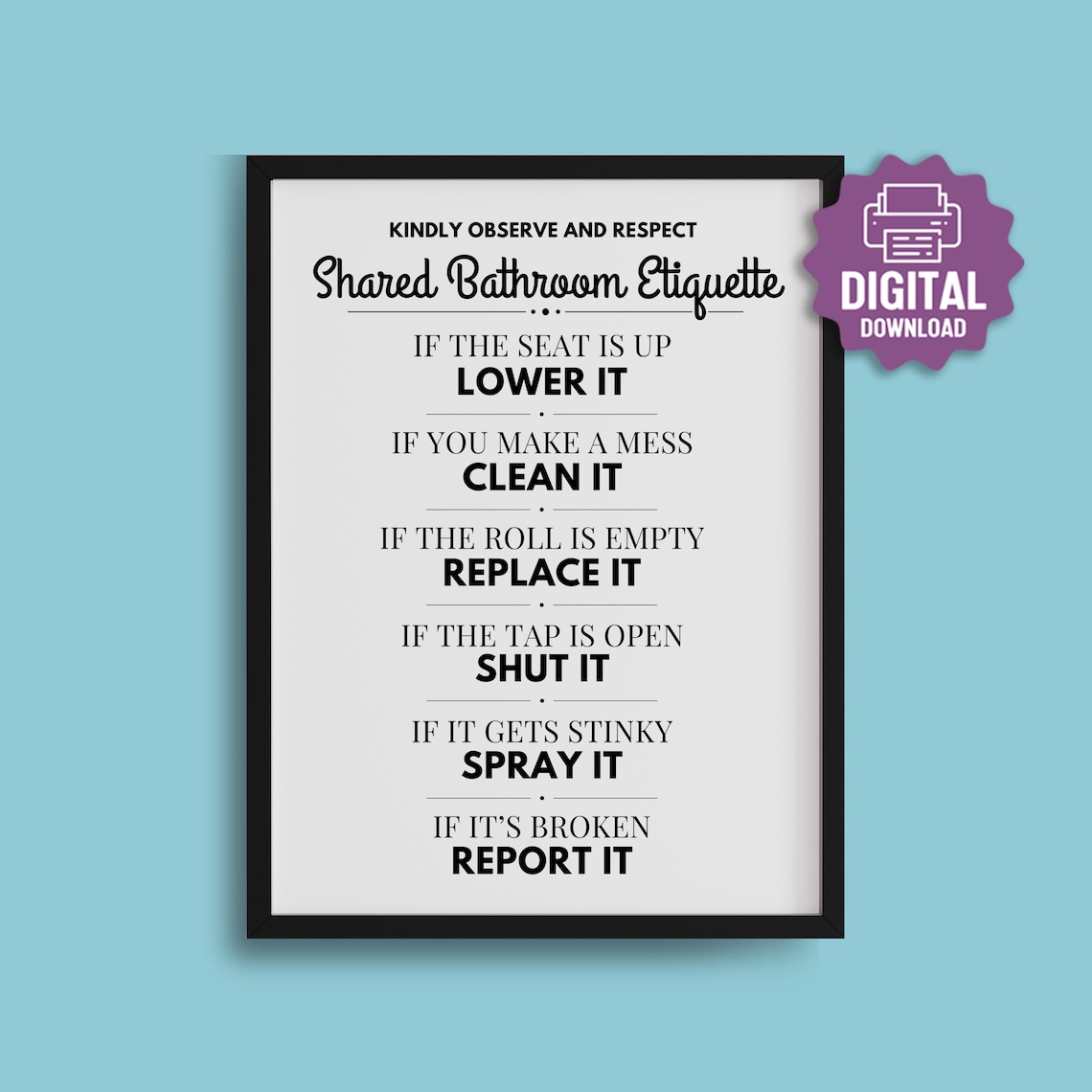 PRINTABLE Bathroom Etiquette SIGN, Workplace Restroom Signage, Shared ...