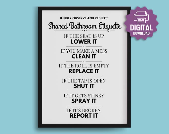PRINTABLE Bathroom Etiquette SIGN, Workplace Restroom Signage, Shared ...