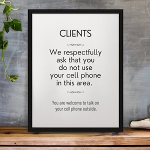 PRINTABLE No Cell Phones SIGN, Therapist Waiting Room, Reception Front ...