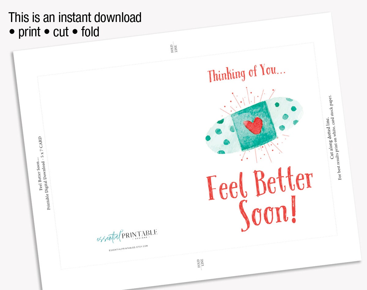 PRINTABLE Feel Better Soon CARD, Thinking of You, Get Better Soon ...