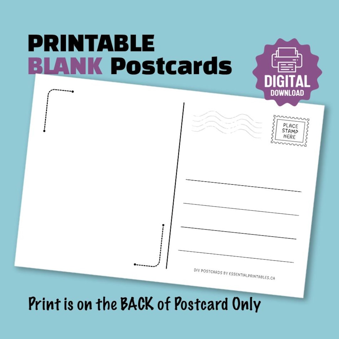 PRINTABLE Blank Postcard, Back of Postcard Template, DIY Make My Own Postcard, Make a Postcard 6 ...