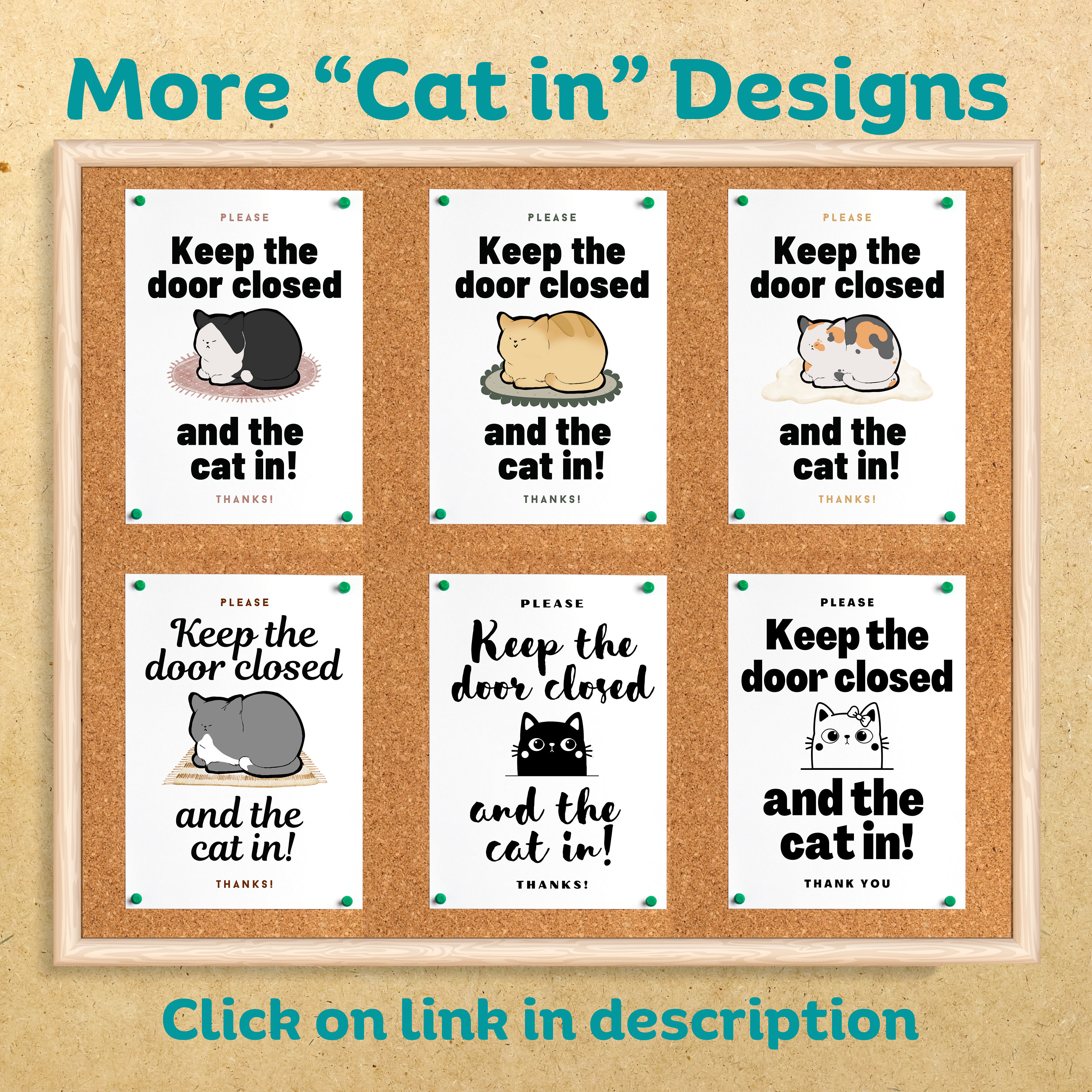 PRINTABLE Keep Cat in Sign, Keep Door Closed Sign, Don't Let Cat Out ...
