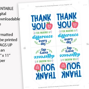 PRINTABLE Thank You for Making a Difference TAG, End of the Year ...
