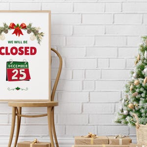 PRINTABLE Closed December 25th SIGN, Closed on Christmas Day, Office ...
