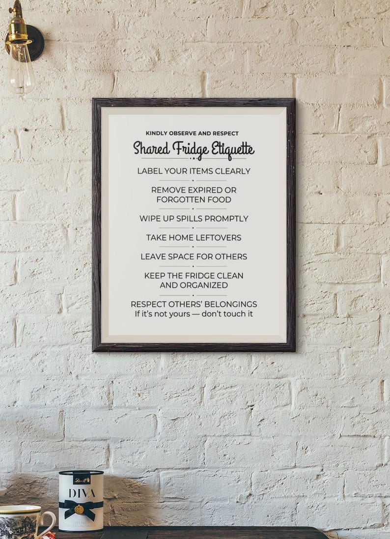 PRINTABLE Shared Fridge Etiquette SIGN, Shared Kitchen Guidelines ...