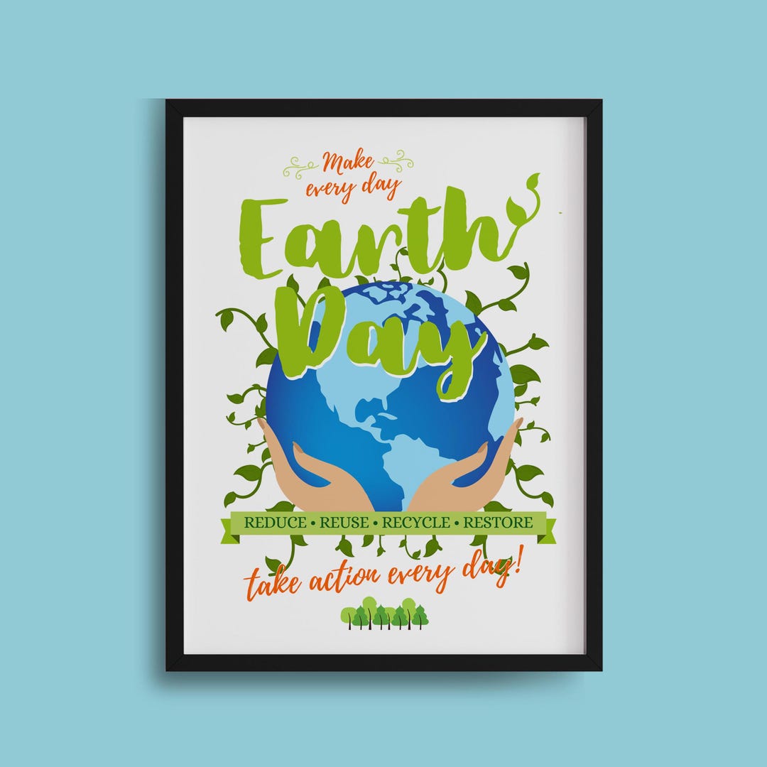 PRINTABLE Earth Day SIGN, Reduce, Reuse, Recycle, Restore, Earth Day ...