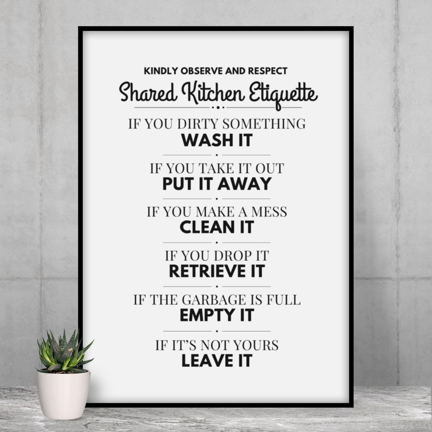 PRINTABLE Kitchen Etiquette SIGN, Shared Kitchen Guidelines, Workplace ...