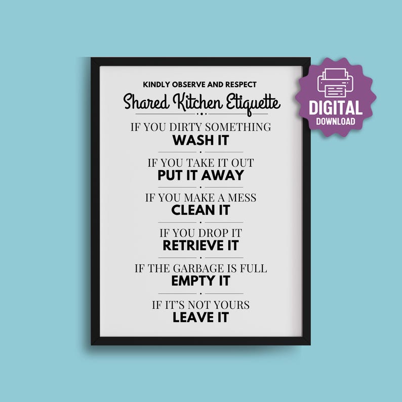 PRINTABLE Kitchen Etiquette SIGN, Shared Kitchen Guidelines, Workplace ...